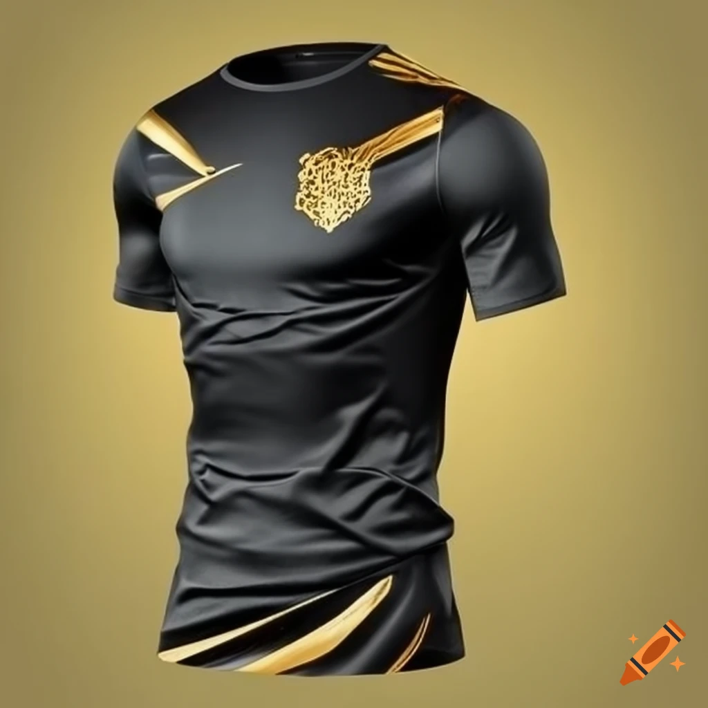 Striking black and gold modern soccer jersey on Craiyon