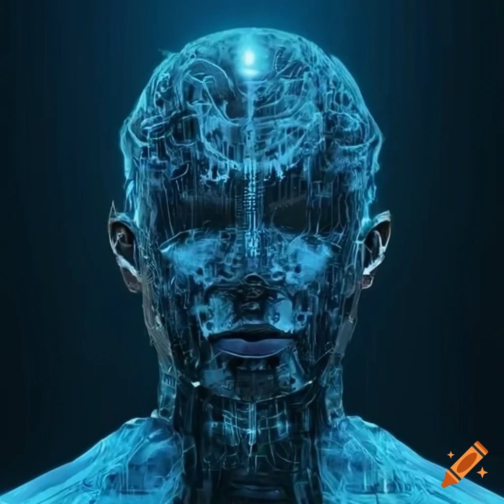 Man transforming into a cybernetic being in a futuristic cyberpunk ...