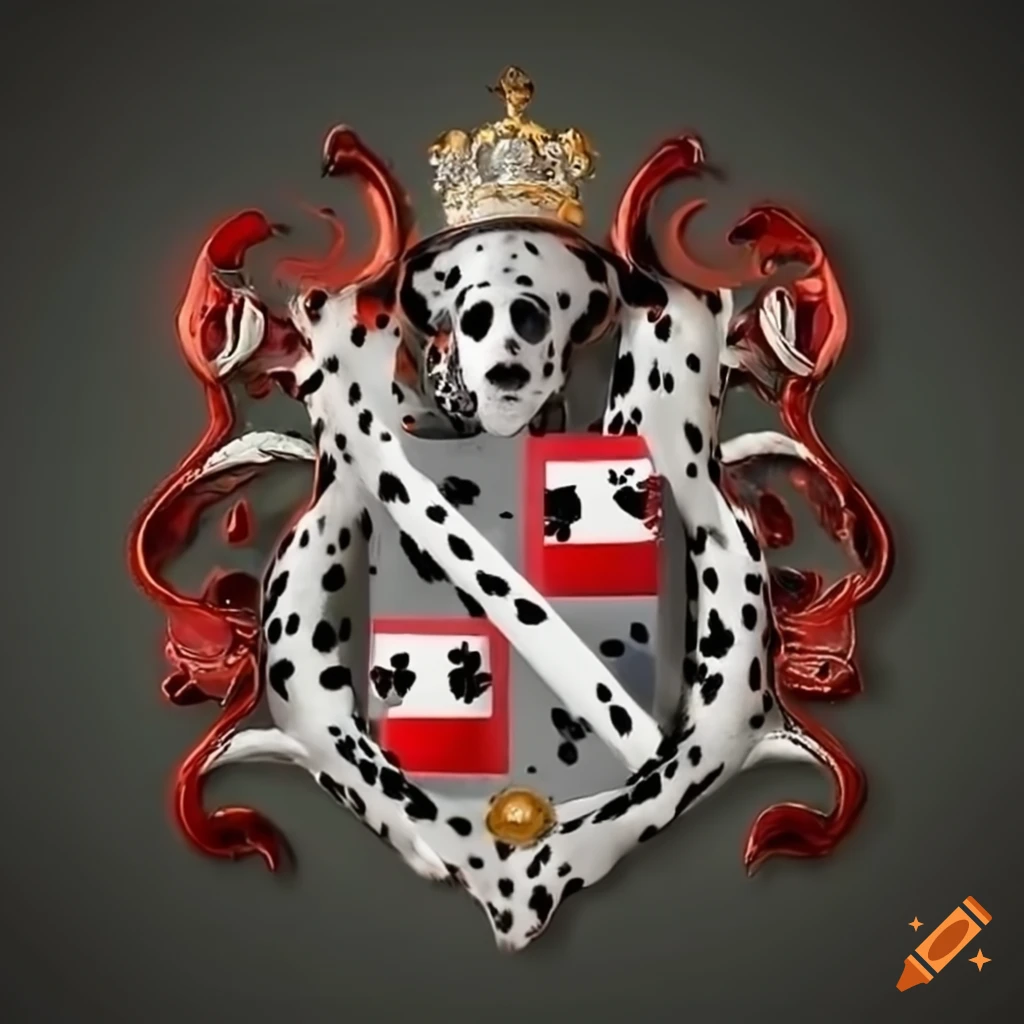 Dalmatian depicted as a European crest exuding royalty and pride on Craiyon