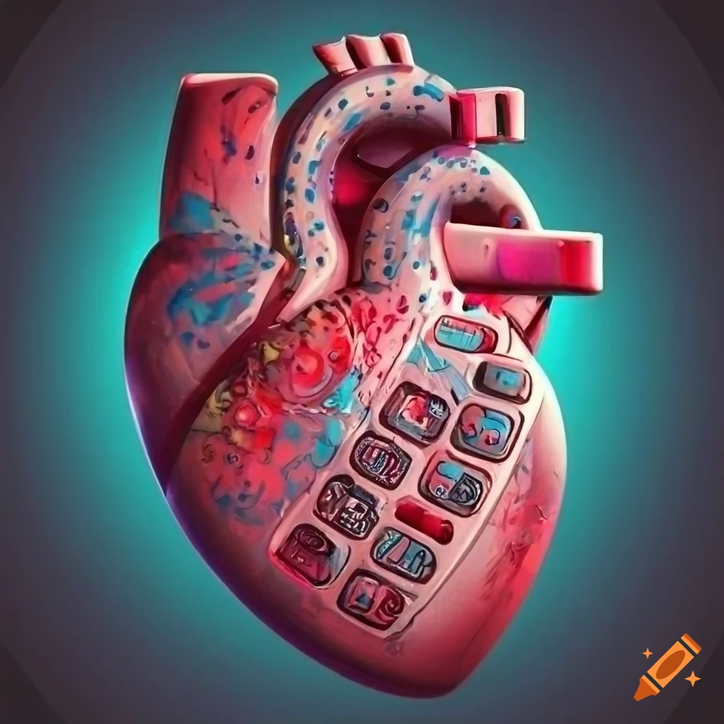 Abstract heart made of old phone keypad buttons in creative art on Craiyon