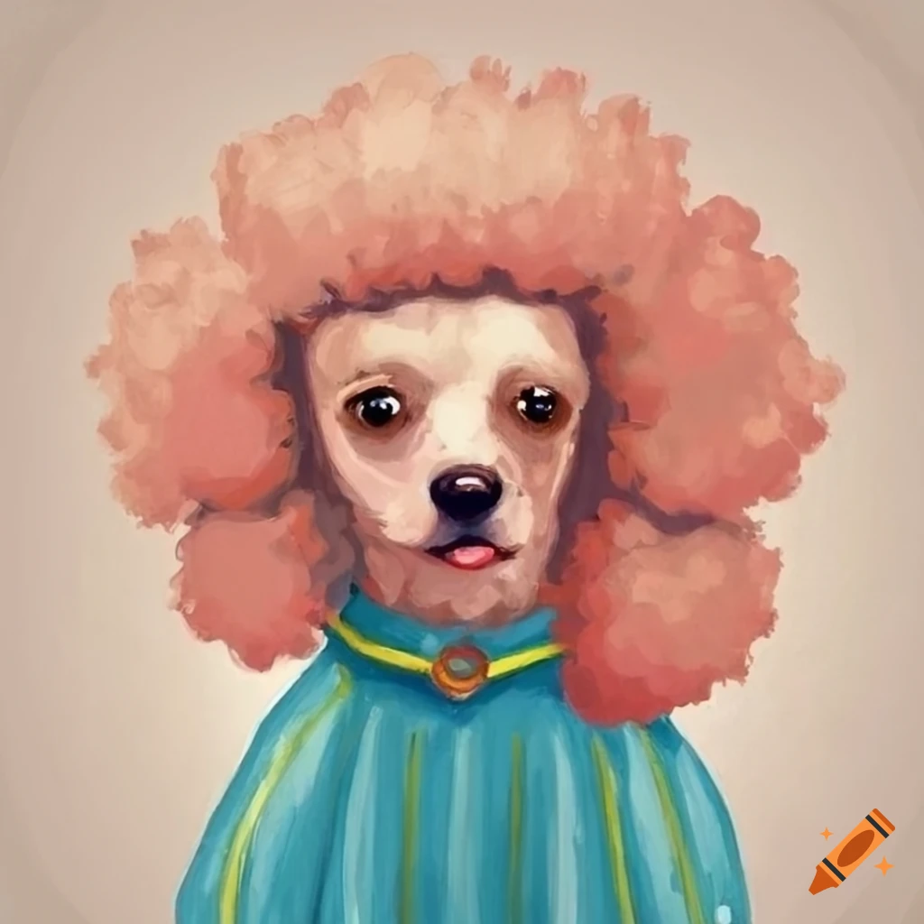 Cartoonish poodle dressed as queen elizabeth i in an oil painting style ...