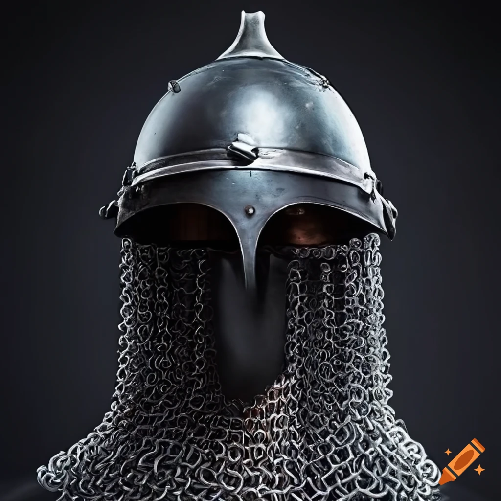 Dark iron kettle helm and silver chainmail armor for medieval costume ...