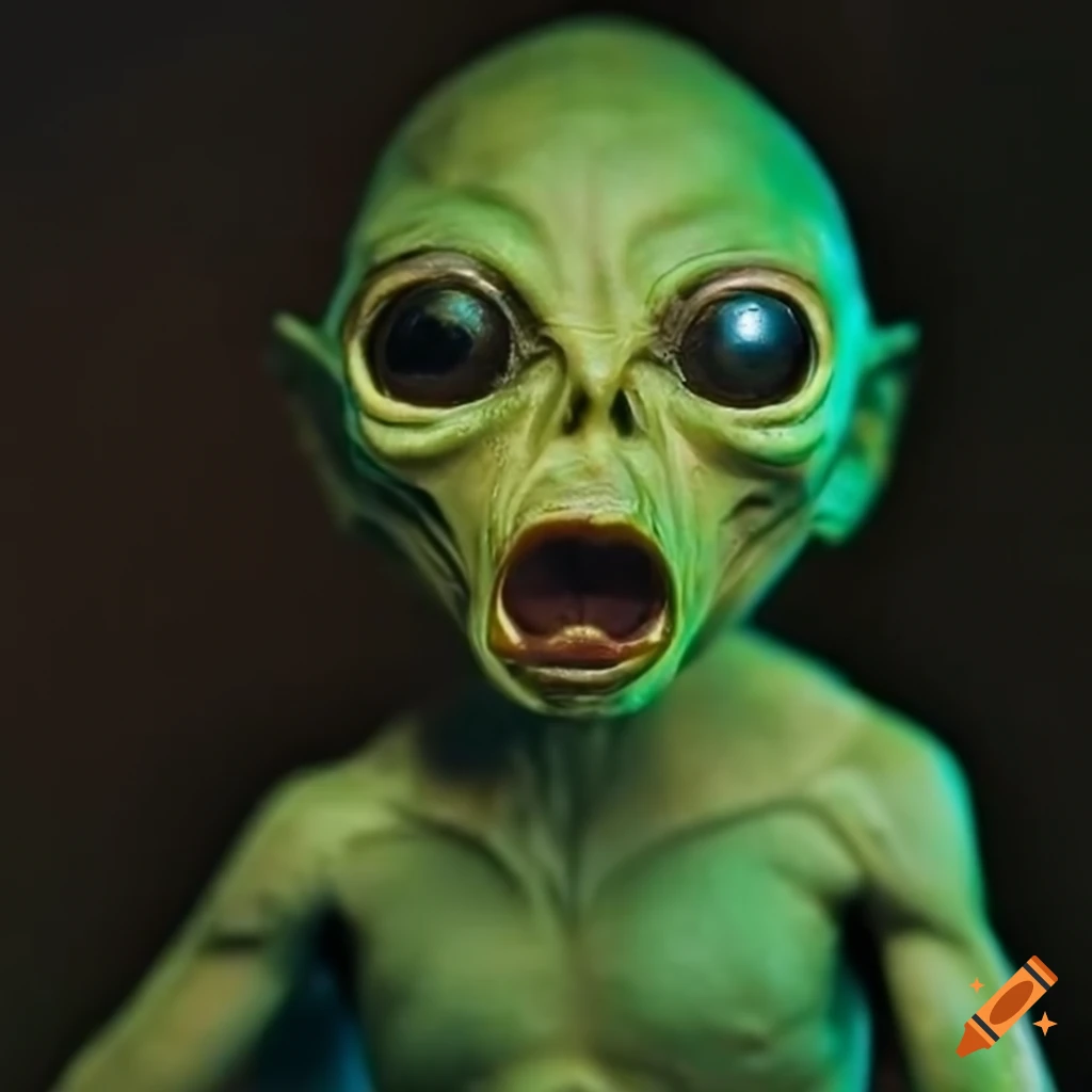 Shocked green alien-dwarf with pointy ears on Craiyon