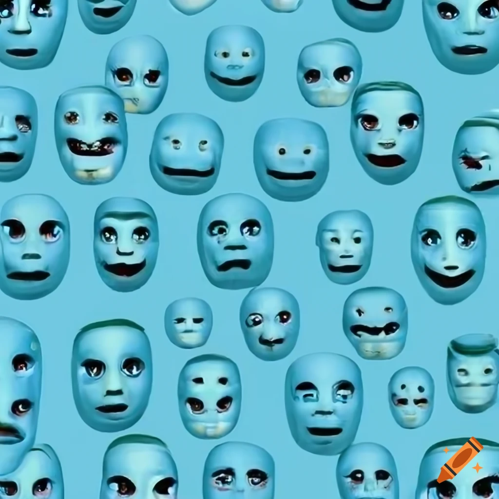 Repeating light blue computer texture with faces seamless pattern on ...