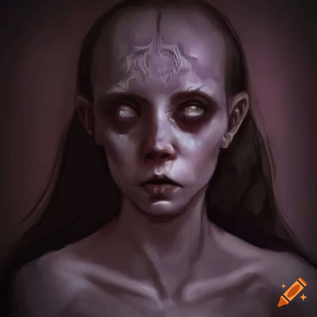 Mysterious and eerie figure with vacant eyes, pale skin, and tattered ...