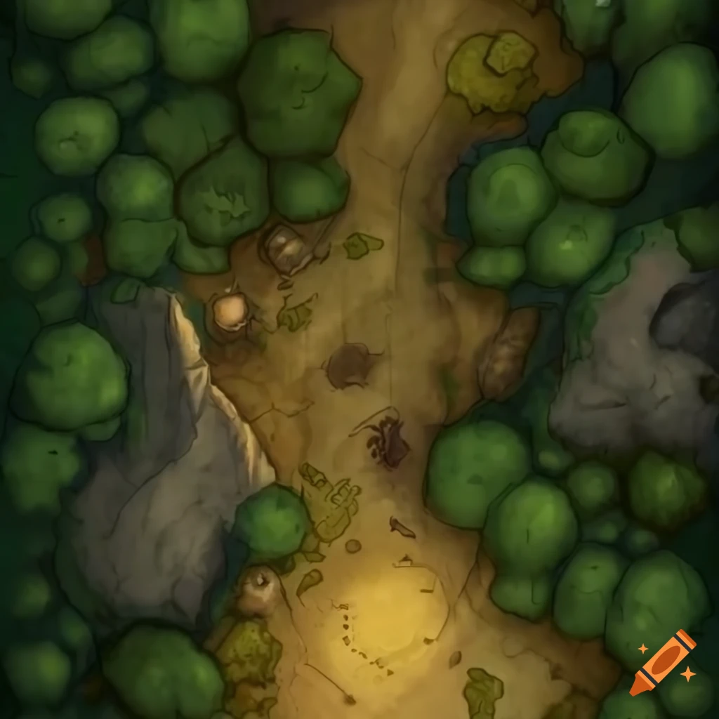 D&D battlemap of a forest clearing with a pit on Craiyon