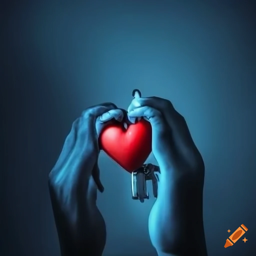 Person holding key with lock over heart surrounded by swirling emotions ...