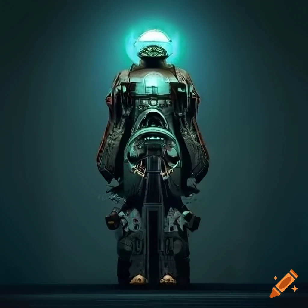 Surrealist aliens inside an asymmetrical organic spaceship with strange machines and light ...