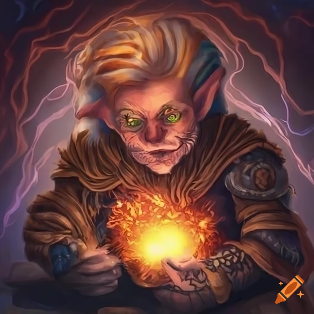 Male gnome halfling kineticist with unique features in a cave setting ...