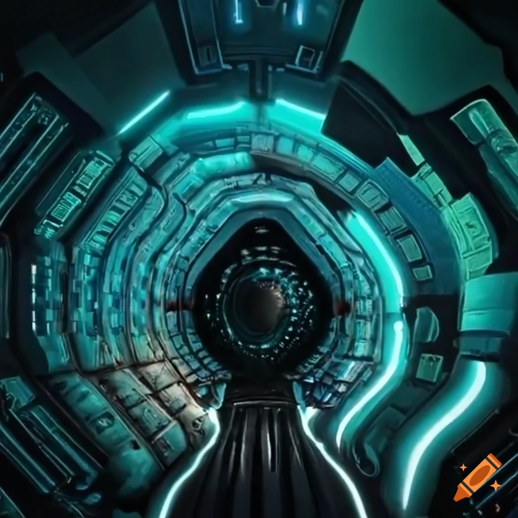 Surrealist aliens inside an organic spaceship with strange machines and light boards on Craiyon