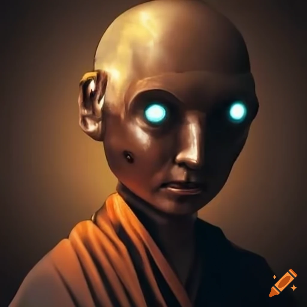 Shaolin monk with a robot head on Craiyon
