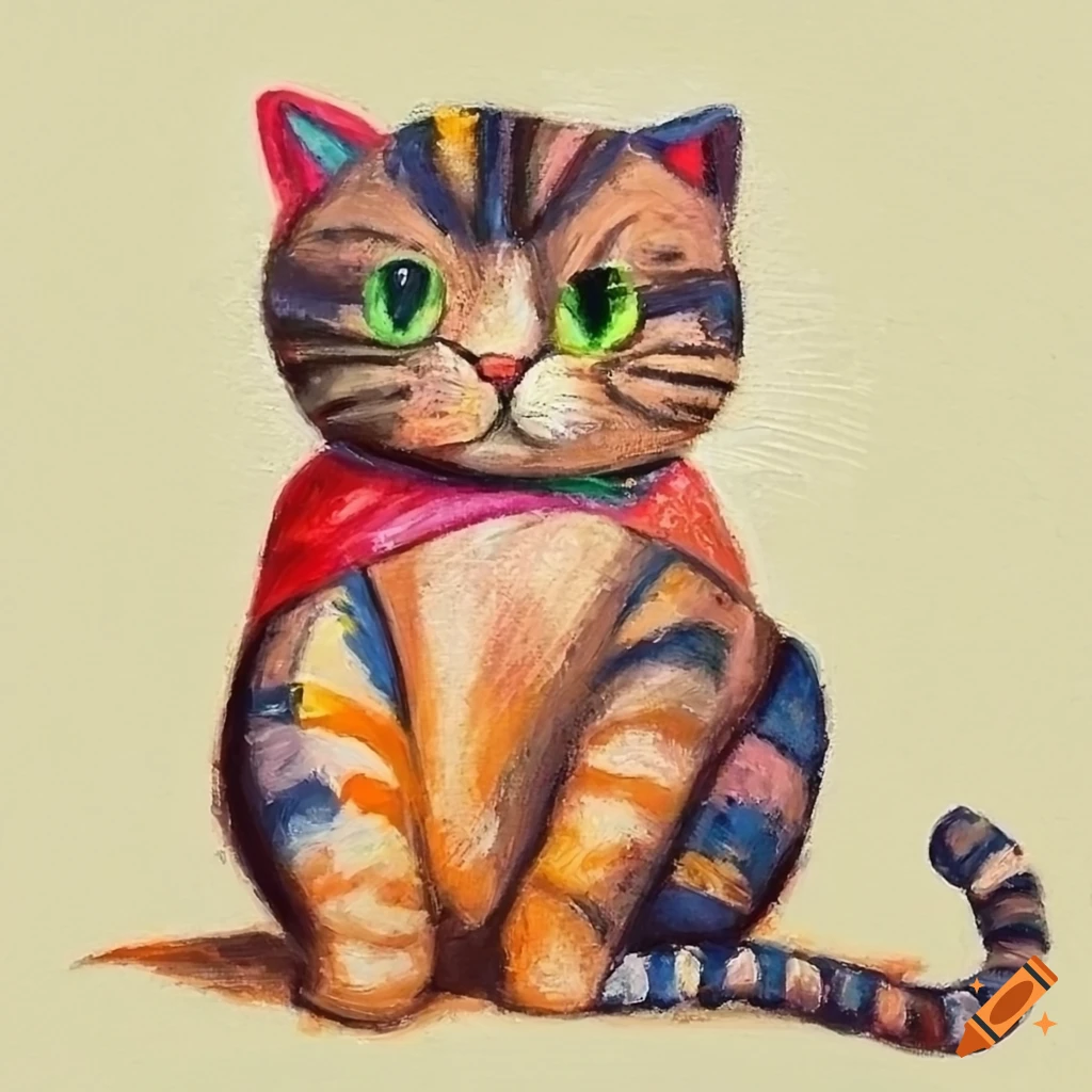 Cartoonish adorable cat in traditional Peruvian setting painted with ...