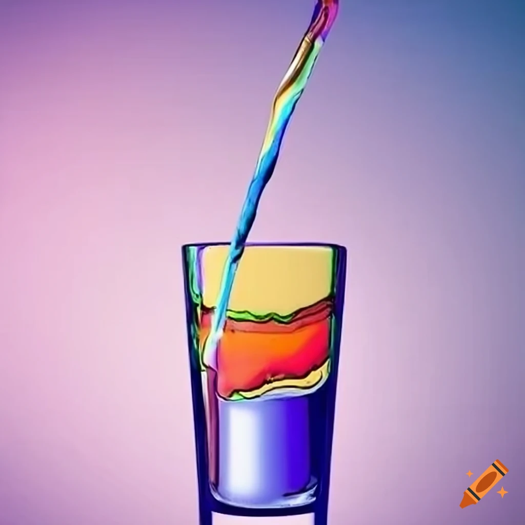 Colorful drawing of bottle pouring sparkling liquid into a cocktail ...