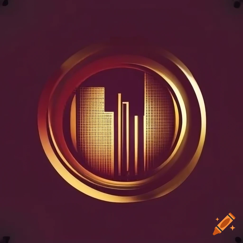 Sleek modern circular city logo with skyscrapers and geometric abstract ...