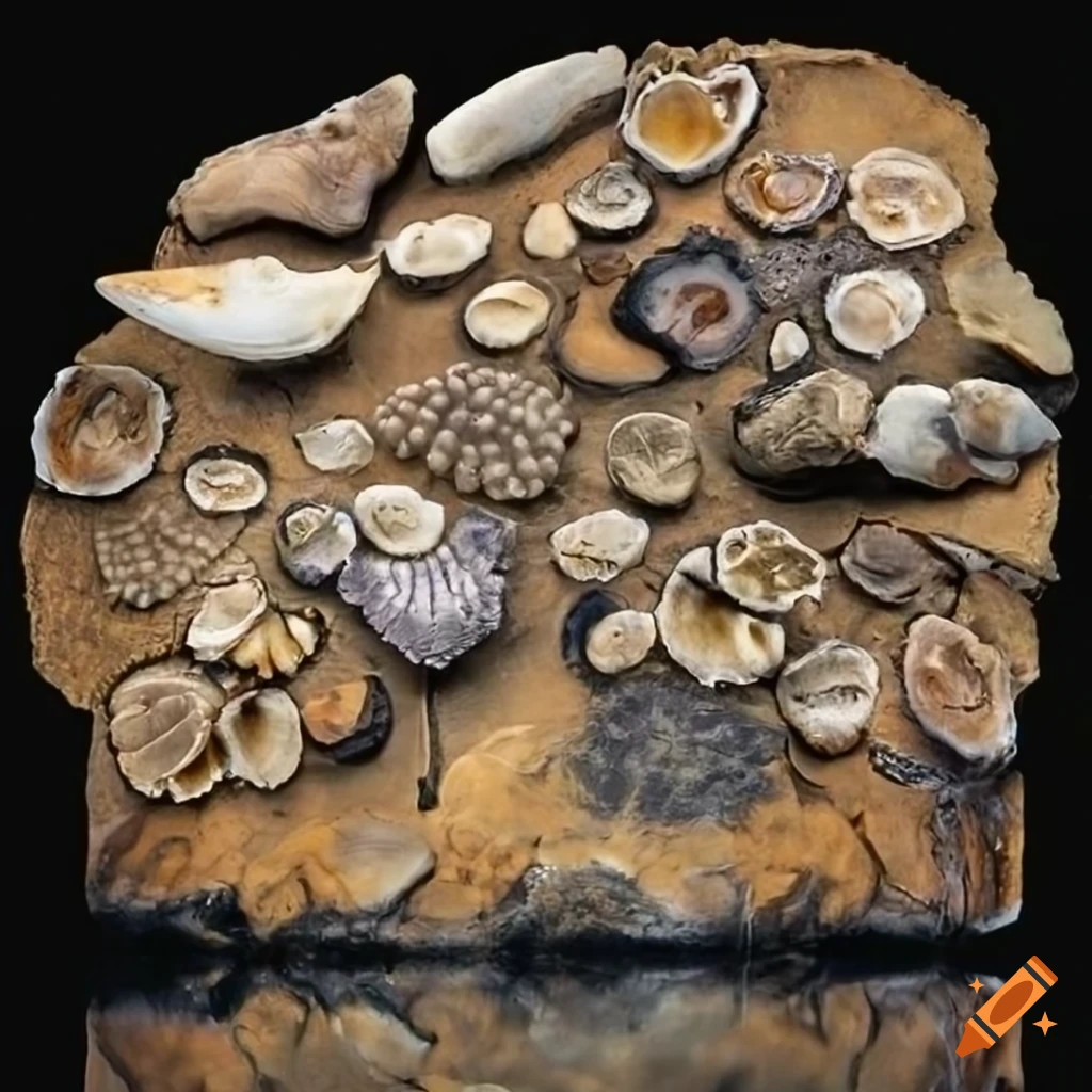 Collection of fossils including dinosaur teeth, corals, and oysters on ...