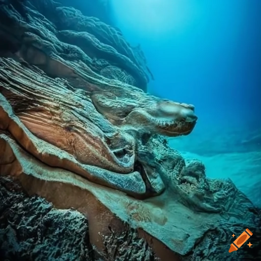 Animal fossils on sedimentary layers at the bottom of the sea on Craiyon