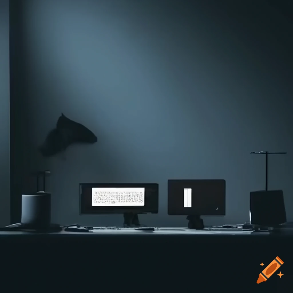 Dark room with editing software on a computer screen on Craiyon