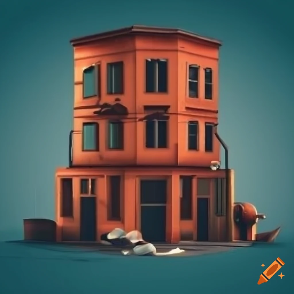 Isolated building in the ghetto with a dilapidated car and broken fire ...