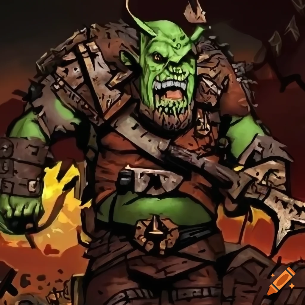 Warhammer fantasy orc choppa in darkest dungeon style on Craiyon