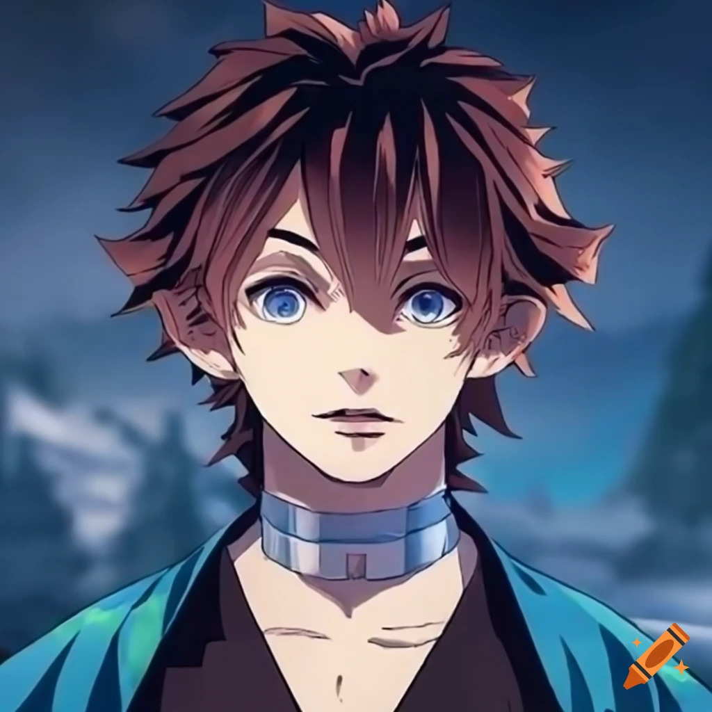 Demon Slayer hunter with blue eyes and blond hair in blue kimono on Craiyon