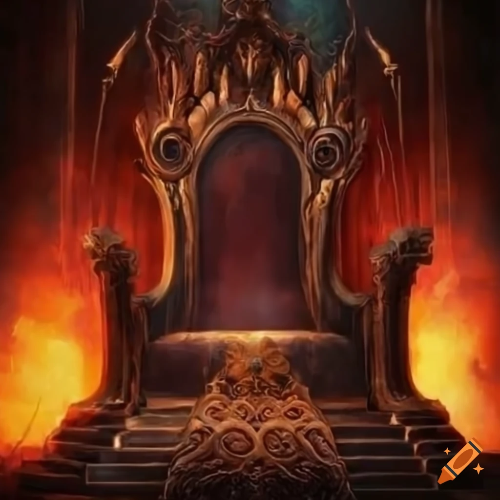 Empty throne in a hellish room for a game setting on Craiyon