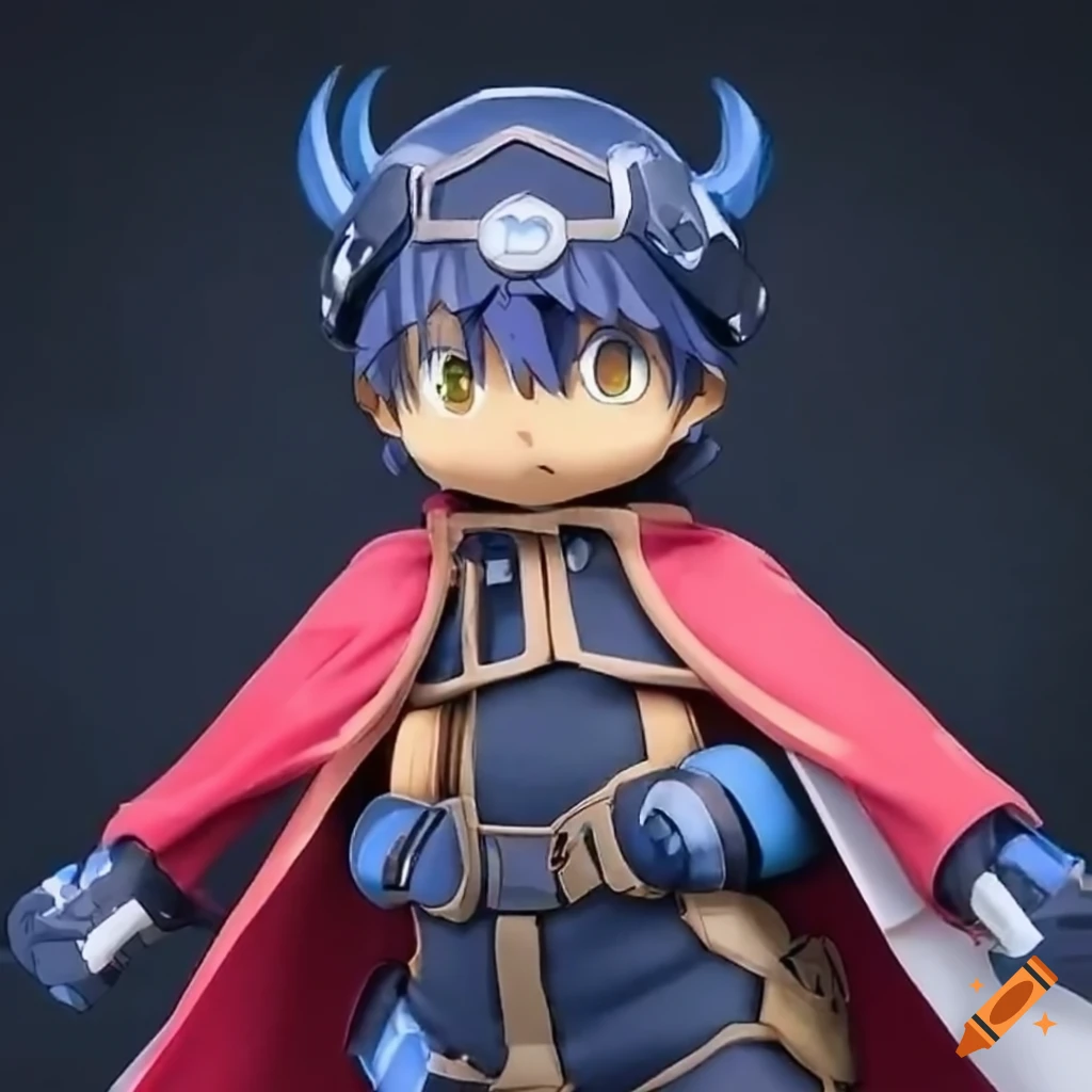 Reg character from Made in Abyss manga wearing helmet, cape, gloves ...