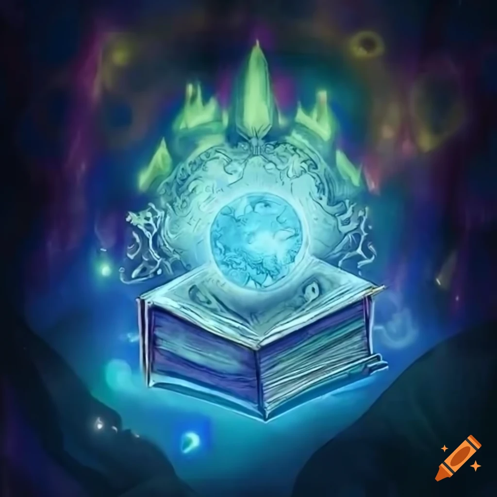 Sophisticated detailed illustration of a mystical spell card with a magical book aura in Yugioh ...