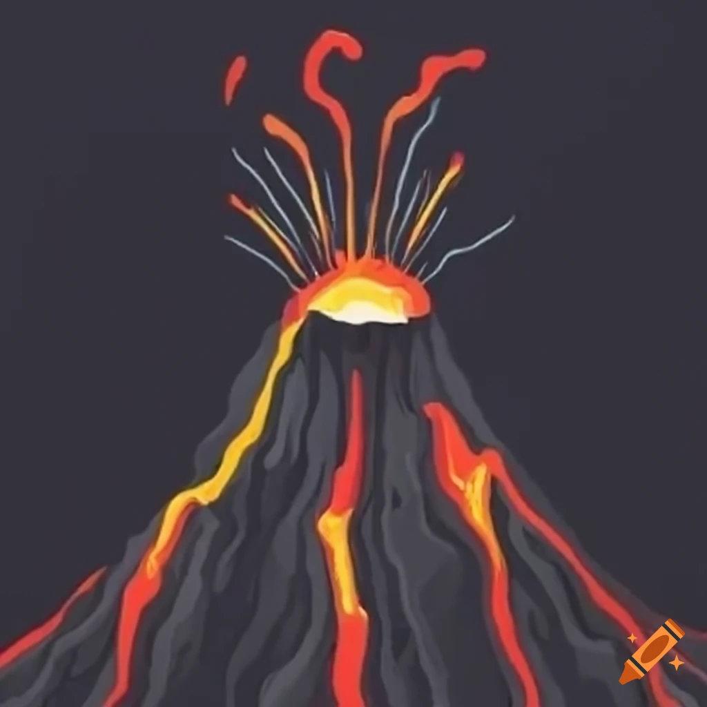 Console-style ASCII art of an active volcano on Craiyon