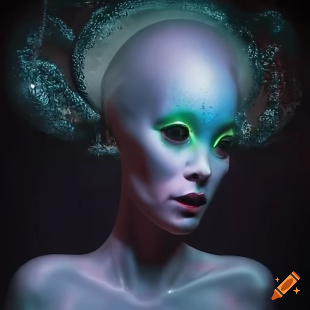 Surrealist aliens inside an organic spaceship with 1960's Christmas ...