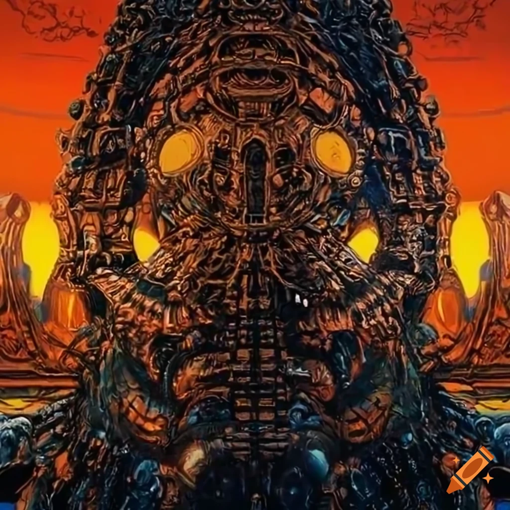 70s sci-fi organic machine art by Akira Toryiama on Craiyon
