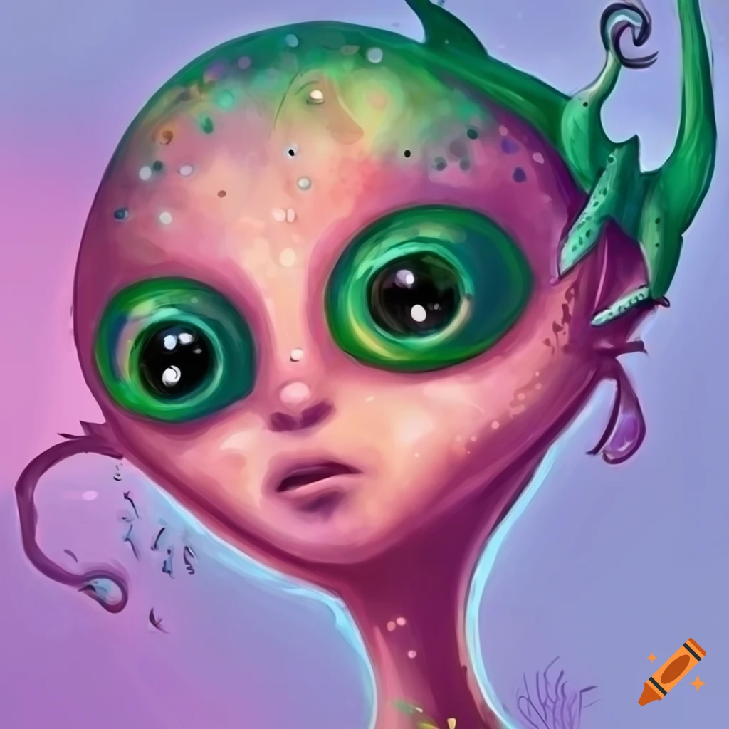 Cute alien fish girl in children's book illustration on Craiyon