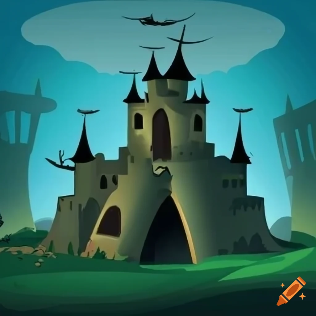 Abandoned castle in cartoon style on Craiyon