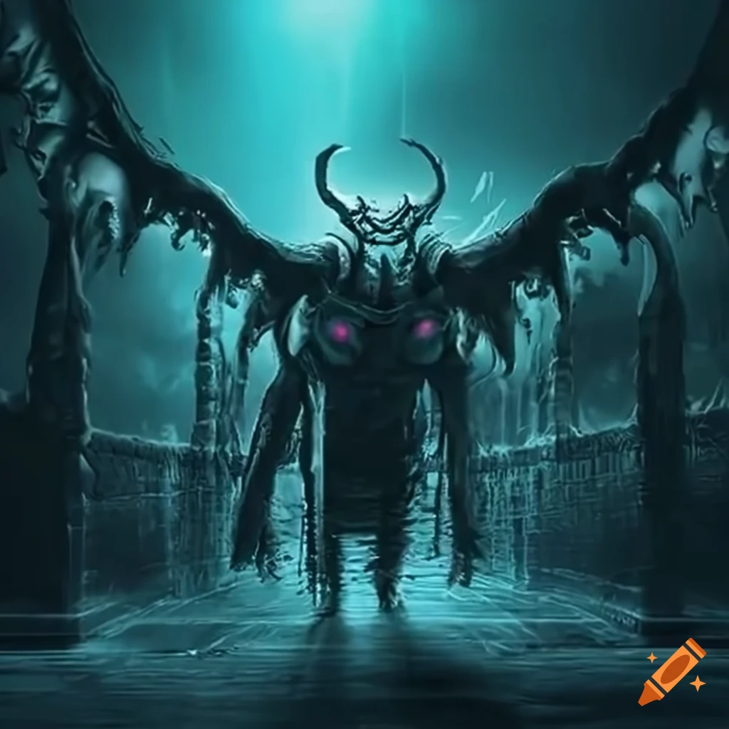 Dark gate symbolizing computer malware in a monstrous form on Craiyon