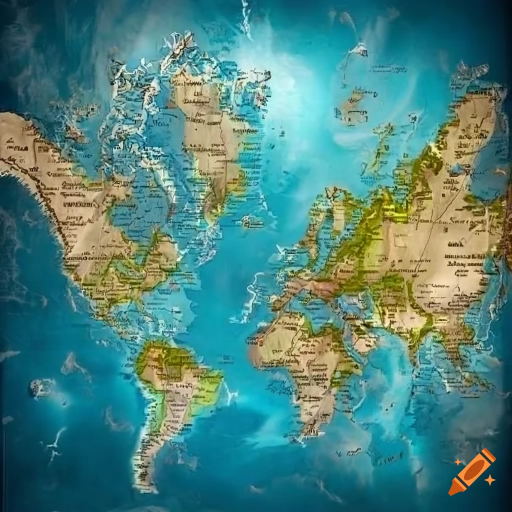 Geographical map of a medieval continent with three territories ...