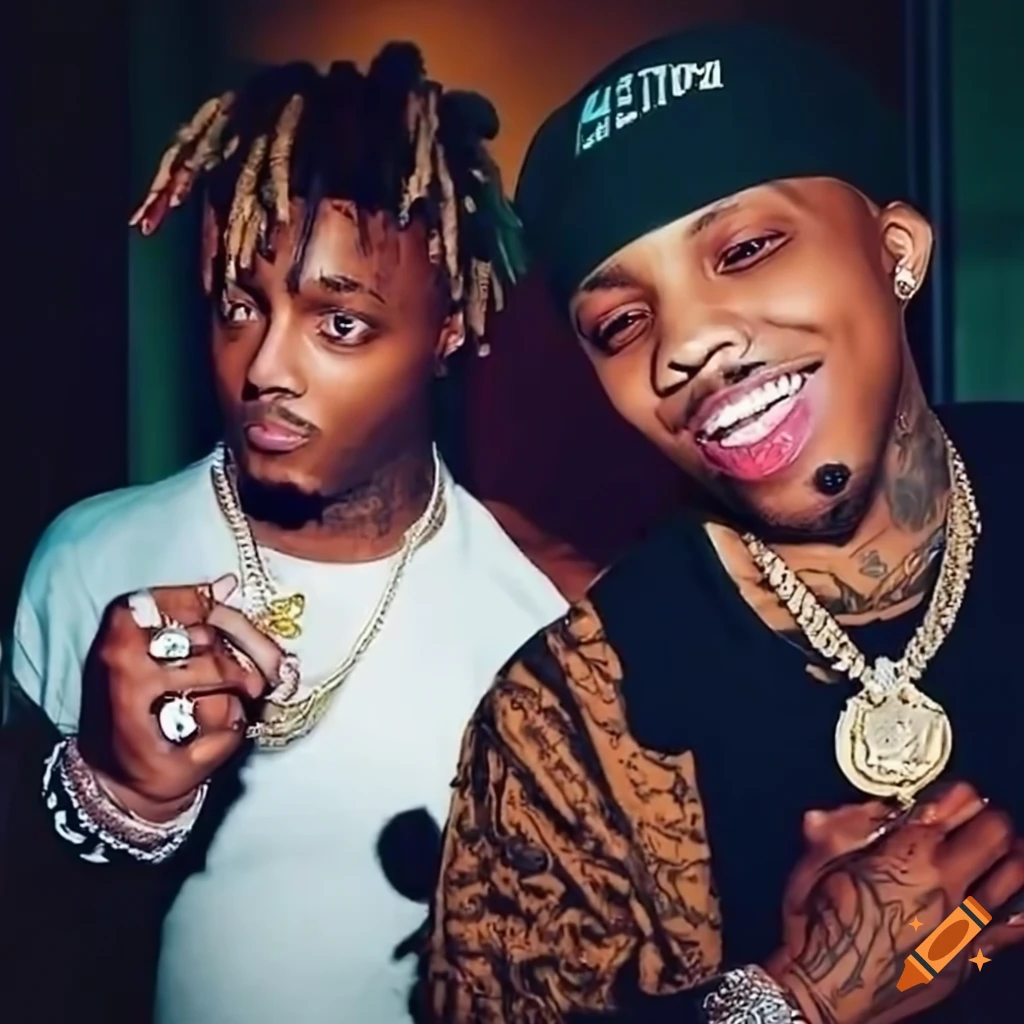 Juice WRLD, G Herbo, and Lil Bibby posing together on Craiyon