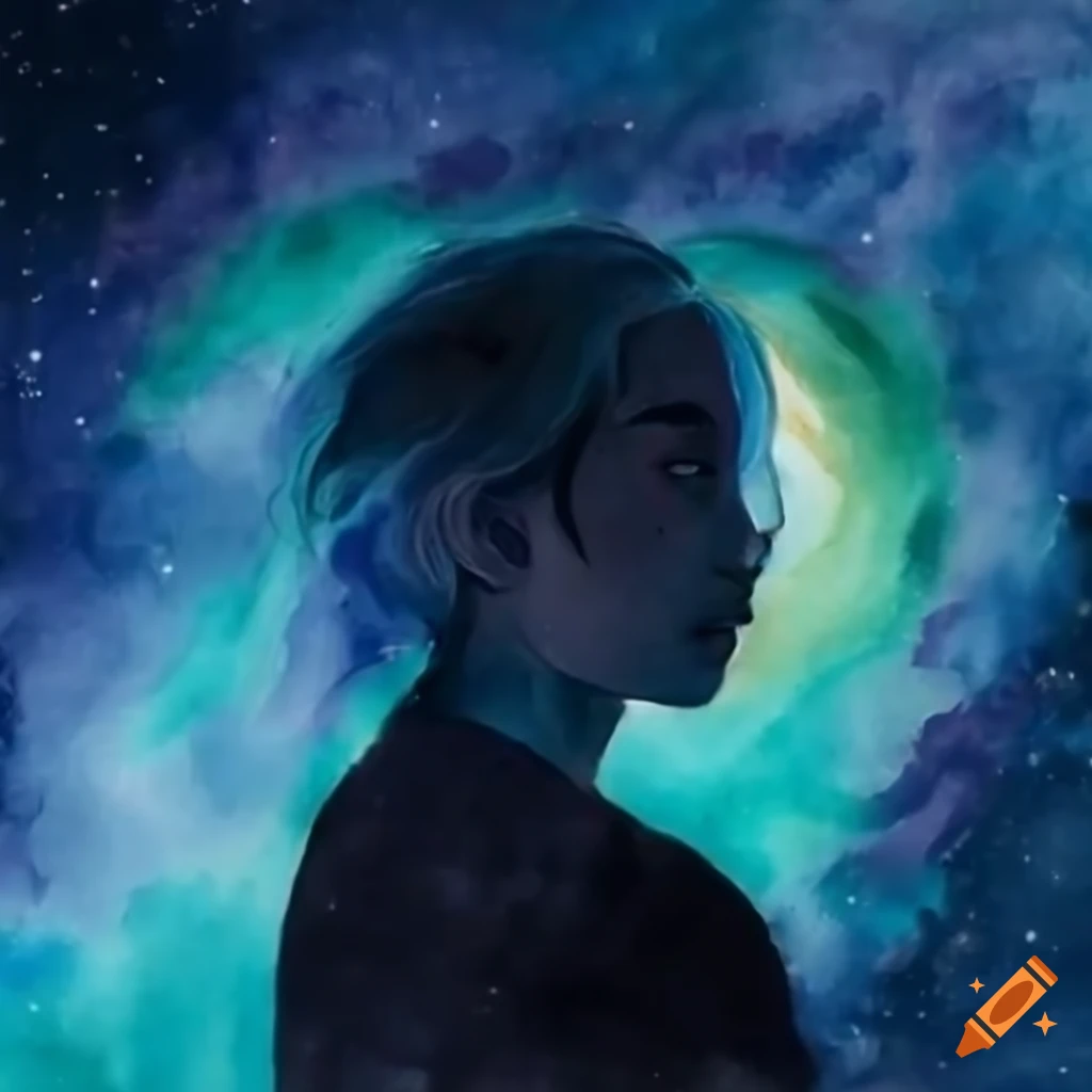 Ethereal portrait of a young Asian man with long white hair under a ...