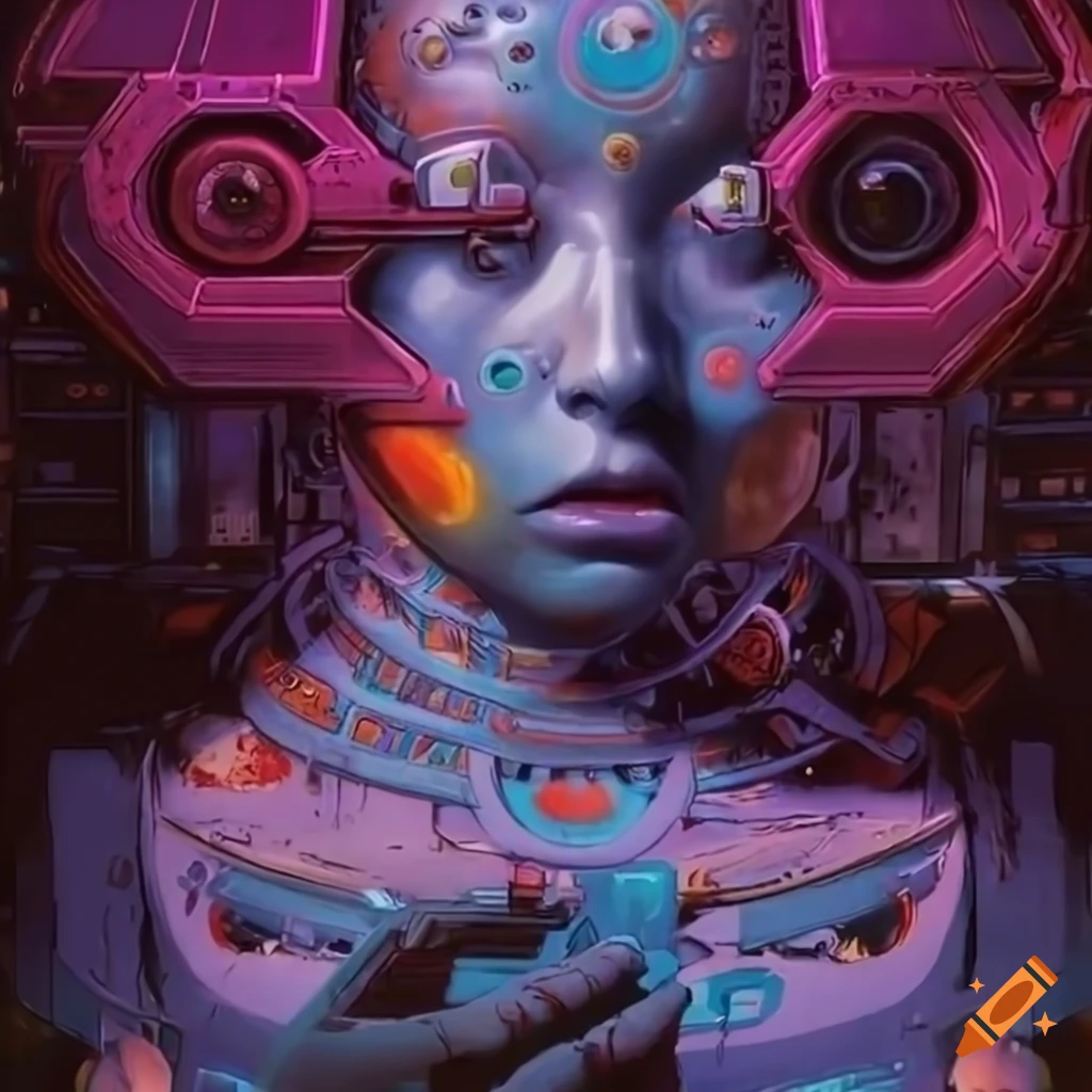 Organic machine art in 70s sci-fi style by Akira Toryiama on Craiyon