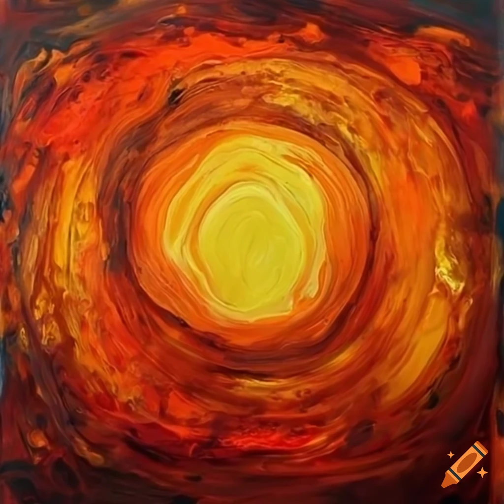 Abstract painting of a fiery sun in oil amber colors on Craiyon