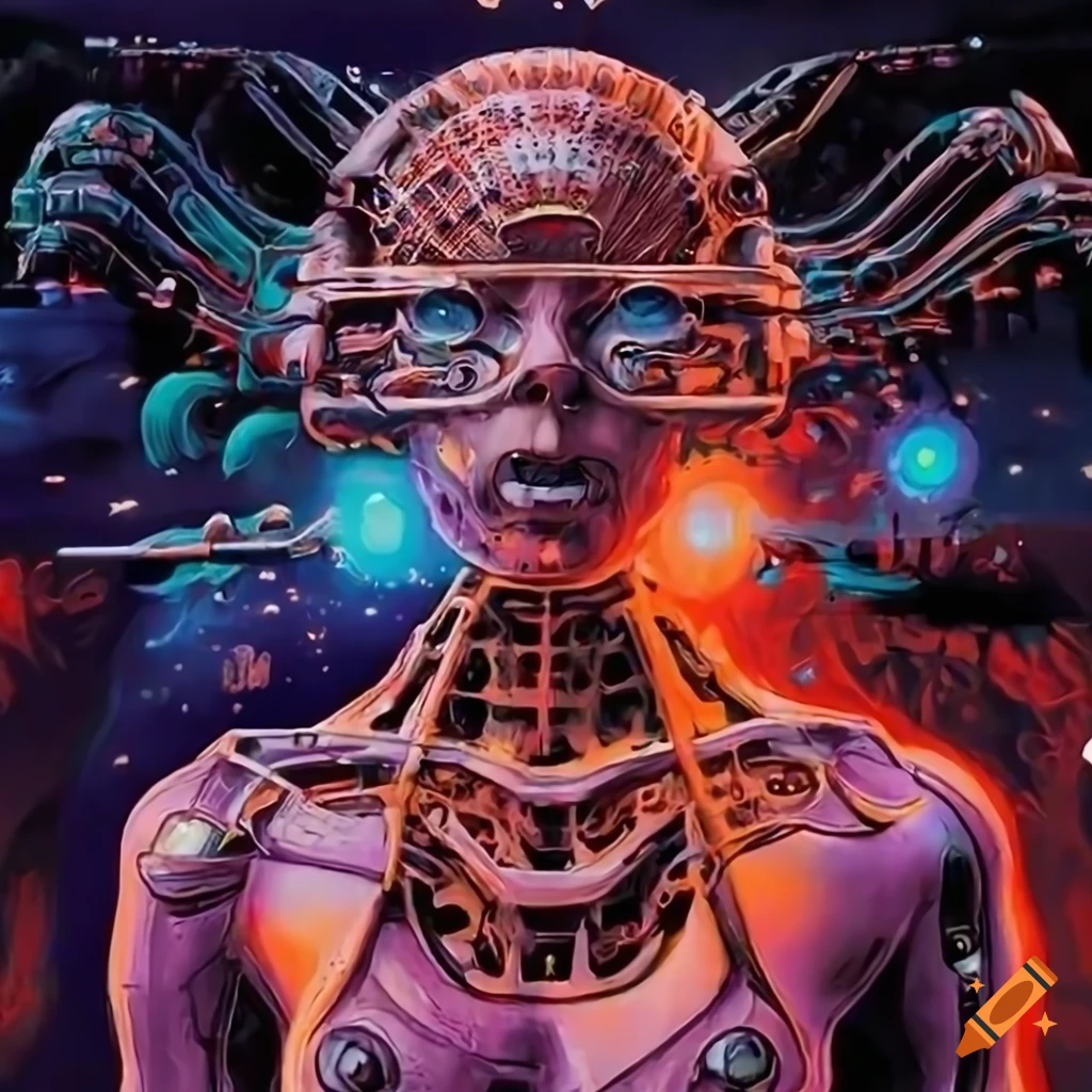 70s sci-fi organic machine art by Akira Toryiama on Craiyon