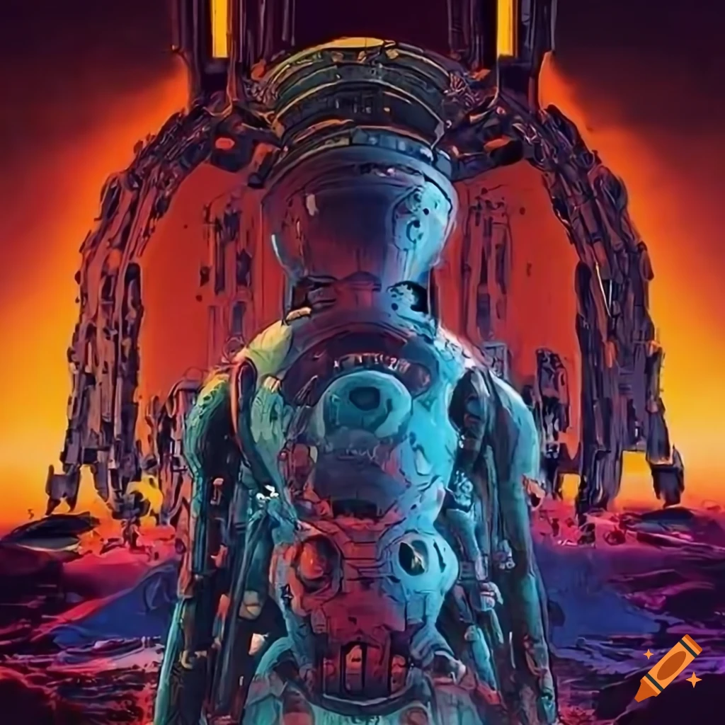 70s sci-fi organic machine art by Akira Toryiama on Craiyon