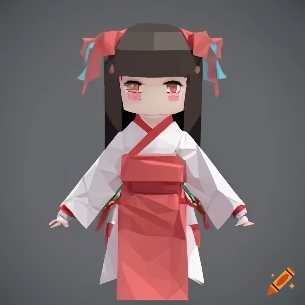 Ancient Japanese Miko Shrine Maiden in low poly style with detailed ...