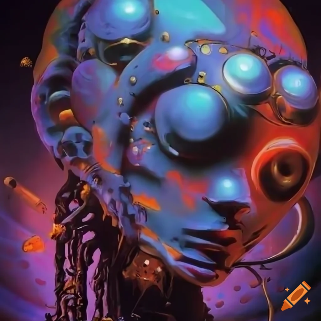 Abstract 70s sci-fi organic machine art by Akira Toryiama on Craiyon