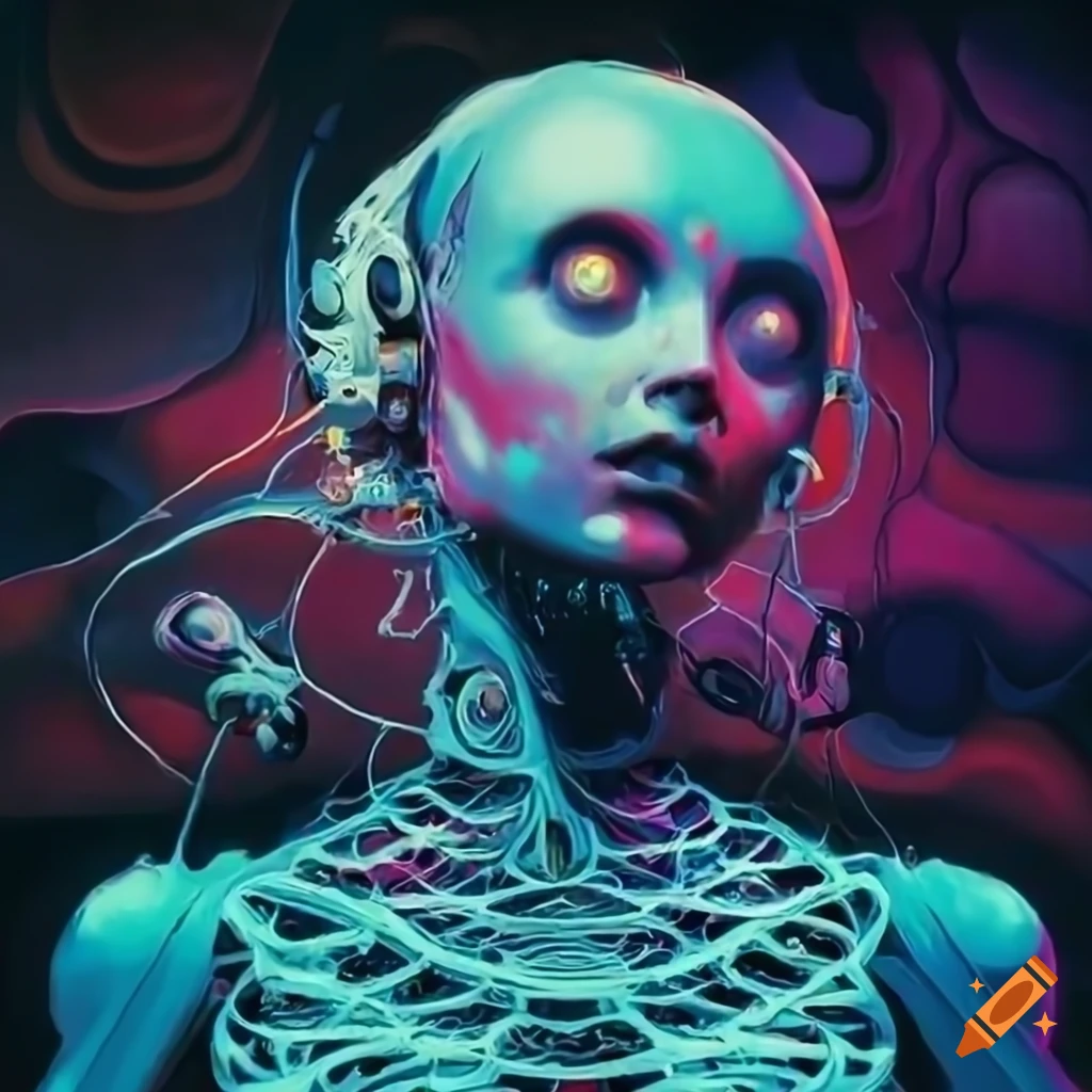 Organic machine art in 70s sci-fi style by Akira Toryiama on Craiyon