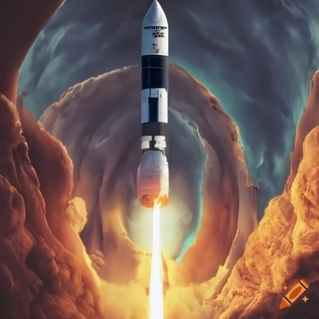 Powerful rocket with drill and engines breaking the earth's crust on ...