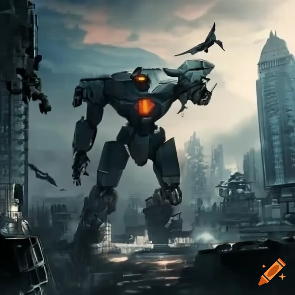 Giant combat mecha in a beautiful white war scene on Craiyon