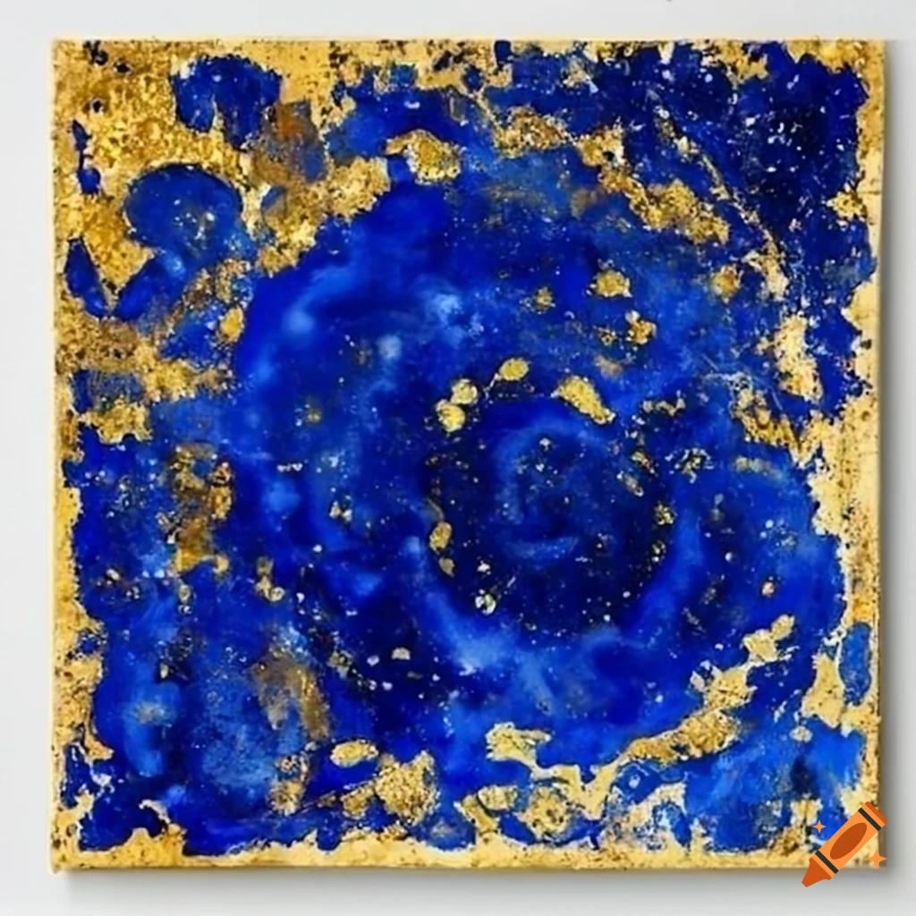 Enchanting abstract painting of lapis lazuli and gold dots on Craiyon