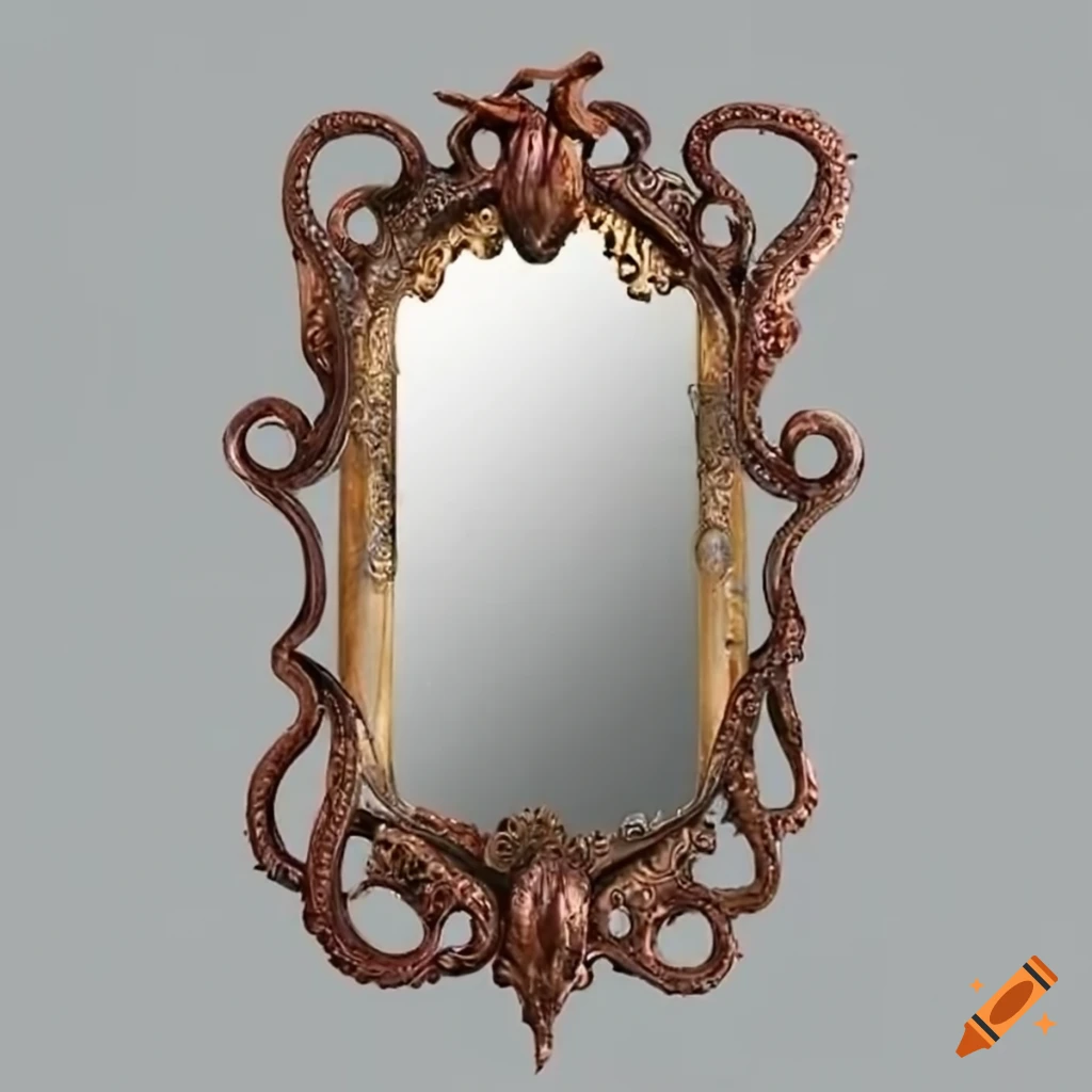 Antique mirror with octopus tentacles around the frame on Craiyon