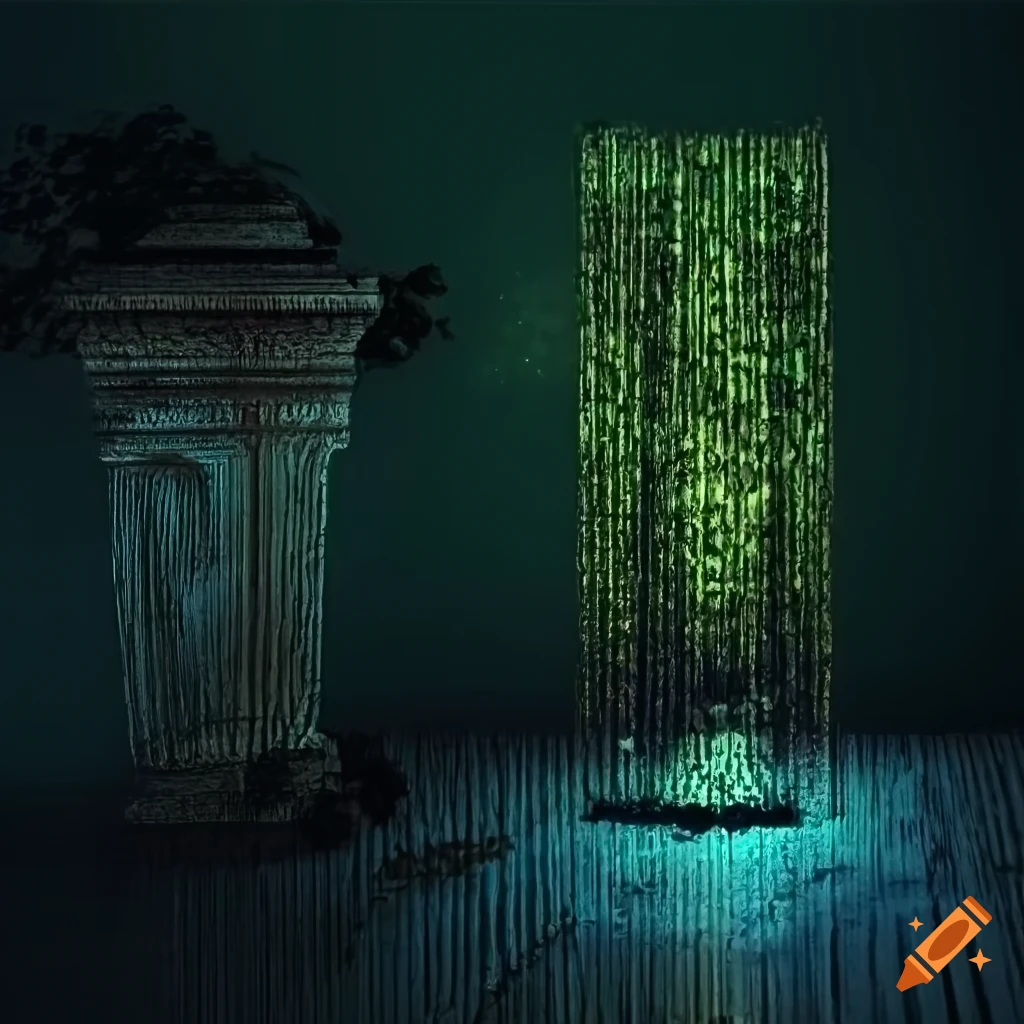 Night lighting digital art made of moss in sepia tones with artificial ...