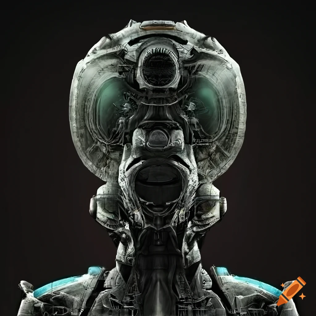 Surrealist aliens inside an asymmetrical organic spaceship with strange machines and light ...