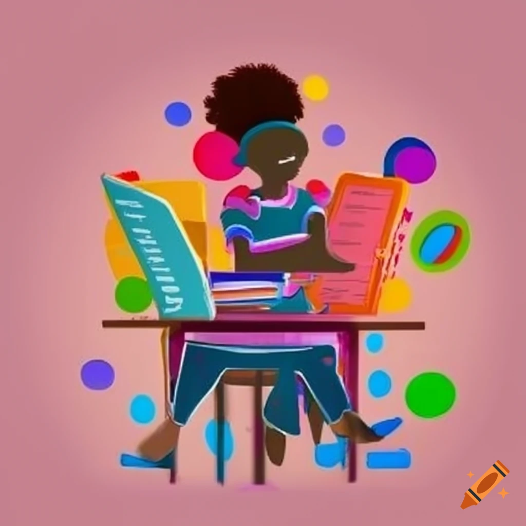 Peer tutoring with diverse students in clip art style on Craiyon